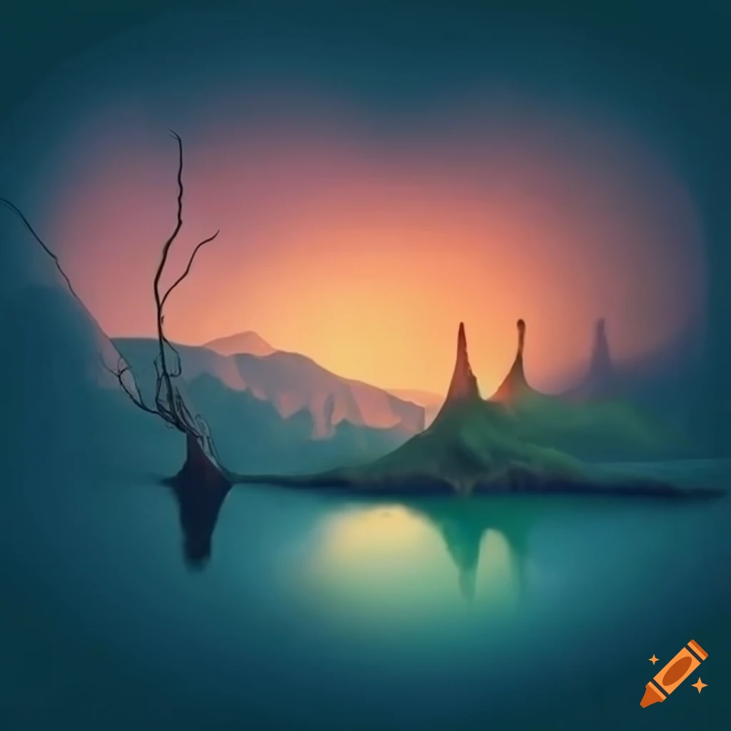 Surrealist landscape with random interior design objects on Craiyon