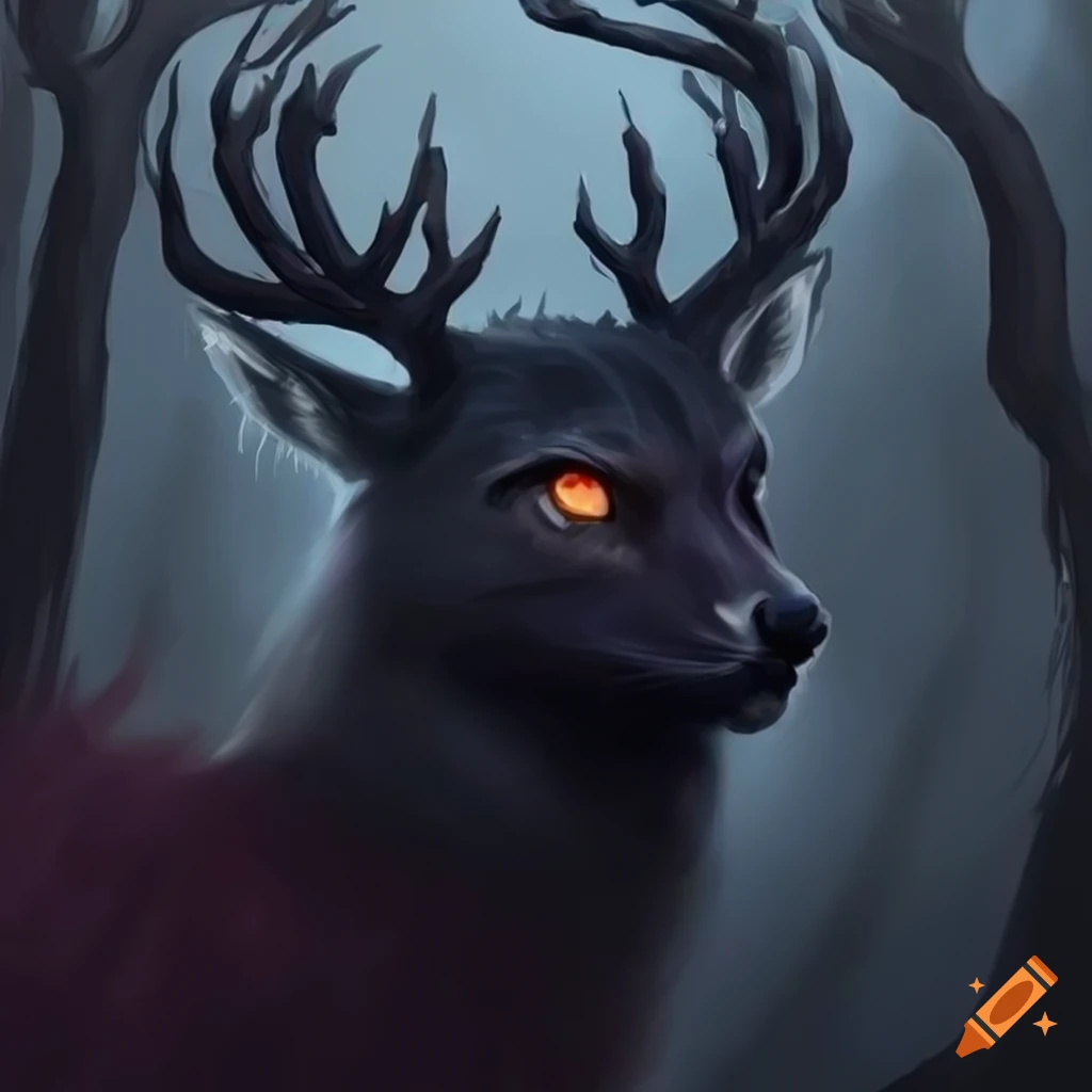 Fantasy mythical dark feline deer hybrid creature on Craiyon
