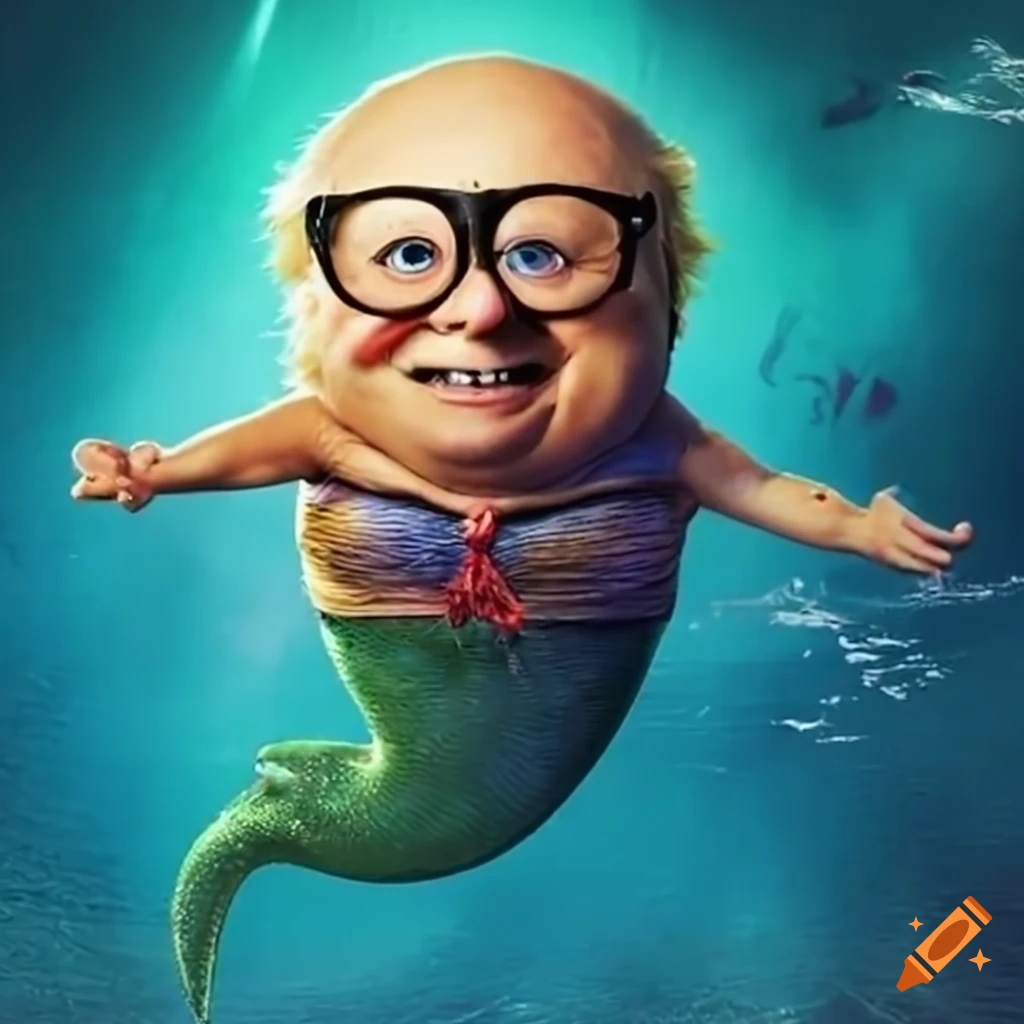 Danny devito as mermaid man in spongebob live action on Craiyon