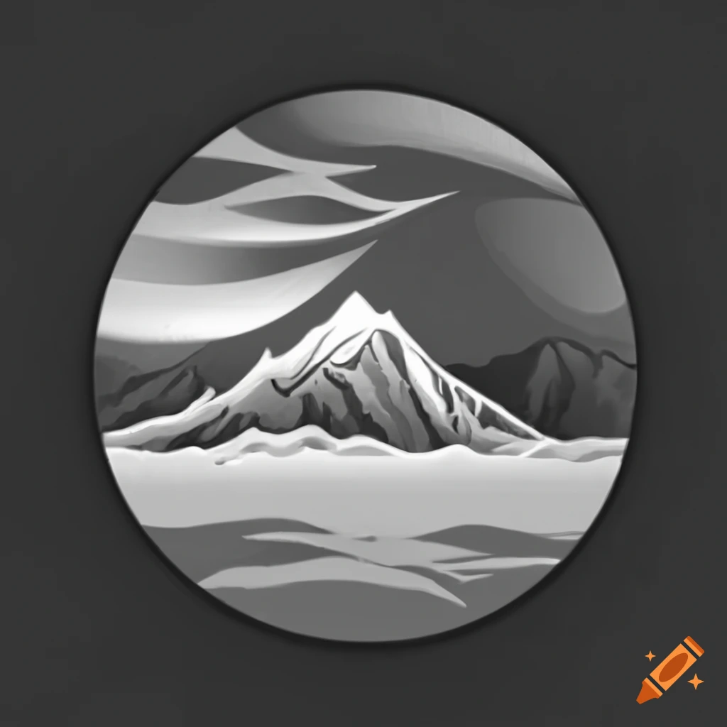 Grayscale bas-relief of beautiful mountains on Craiyon