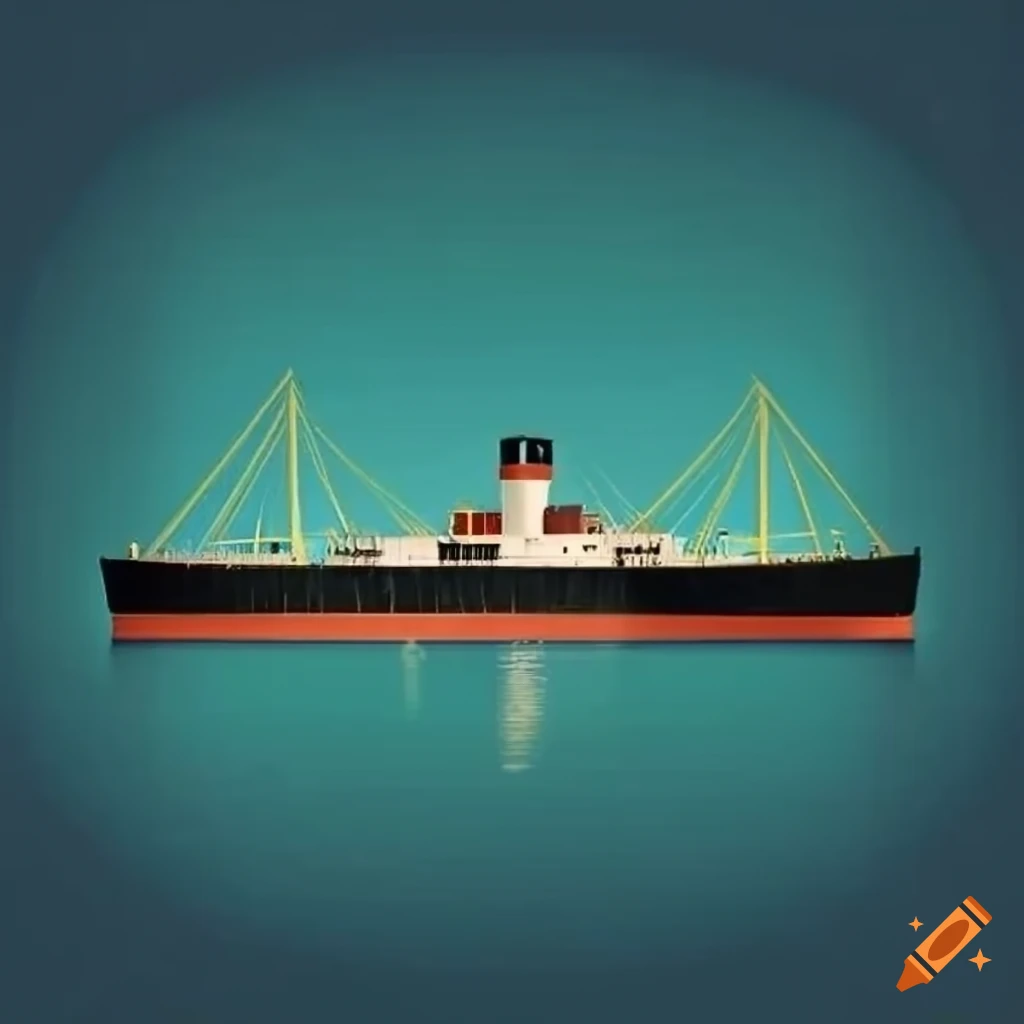 Steam cargo ship on calm sea in art deco style on Craiyon