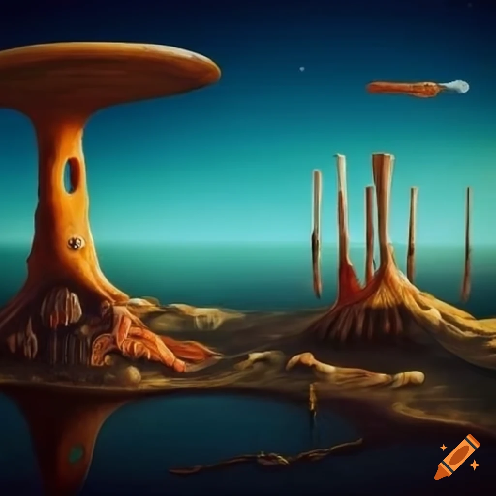 Surrealist landscape with random objects on Craiyon