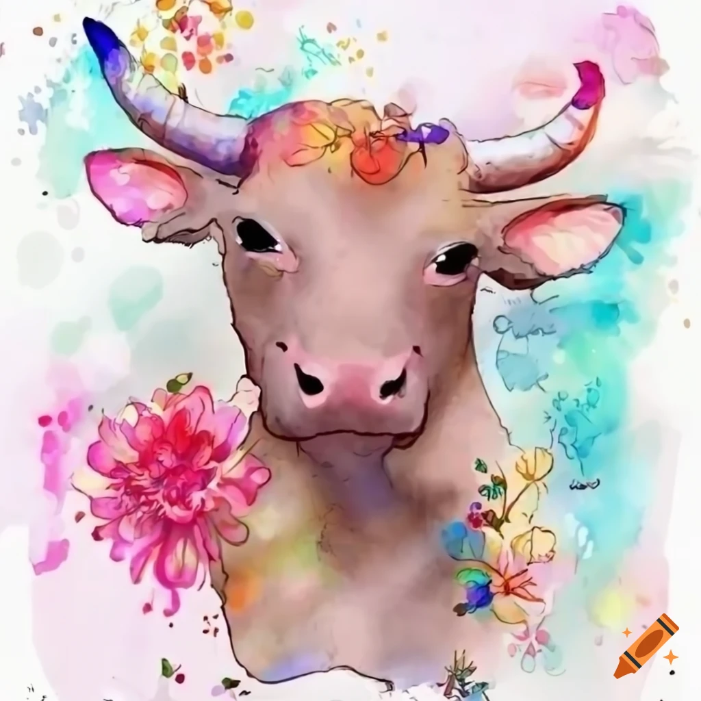 Cute kawaii bull with flowers in the background on Craiyon