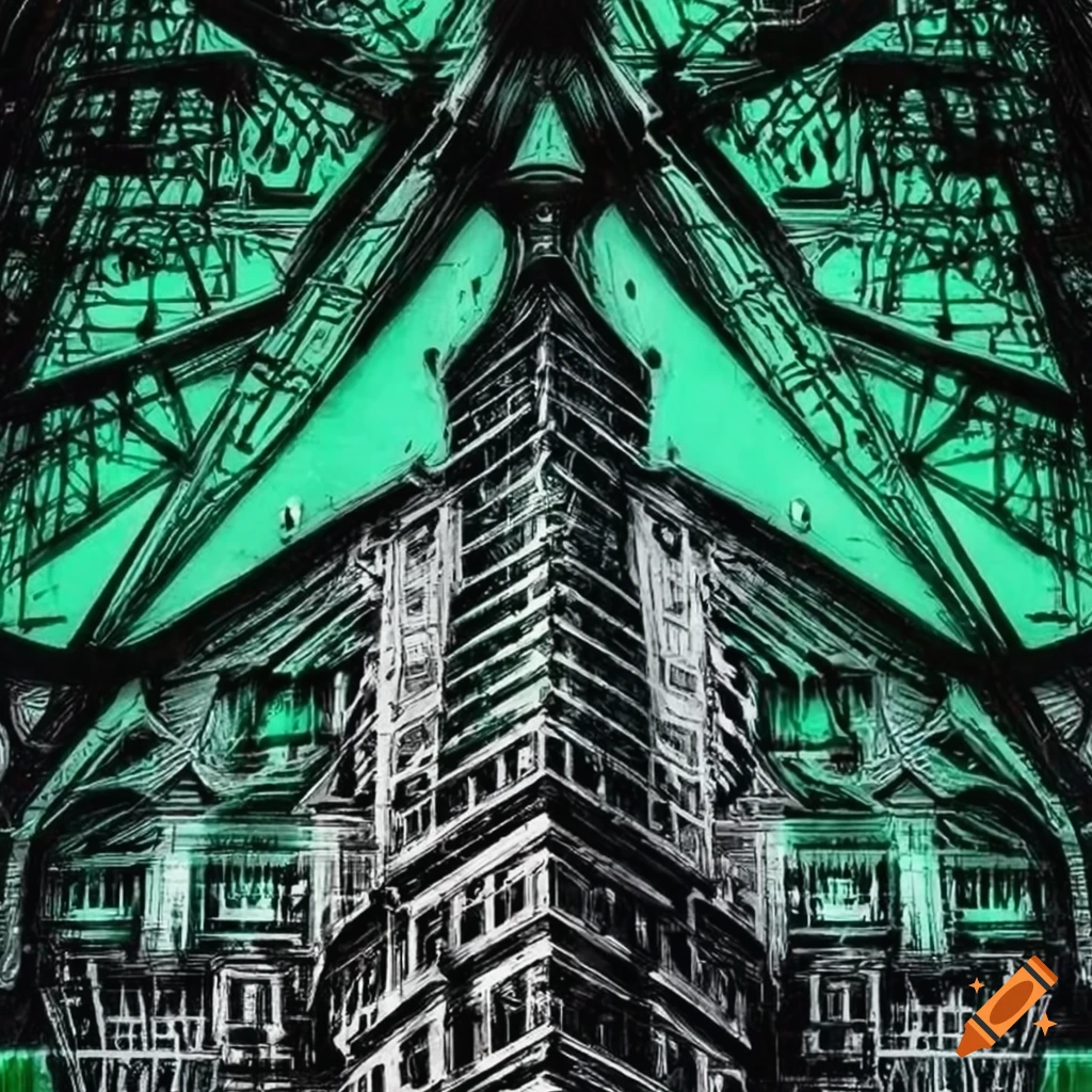 Detail of futuristic black and white architectural drawing with metal ...