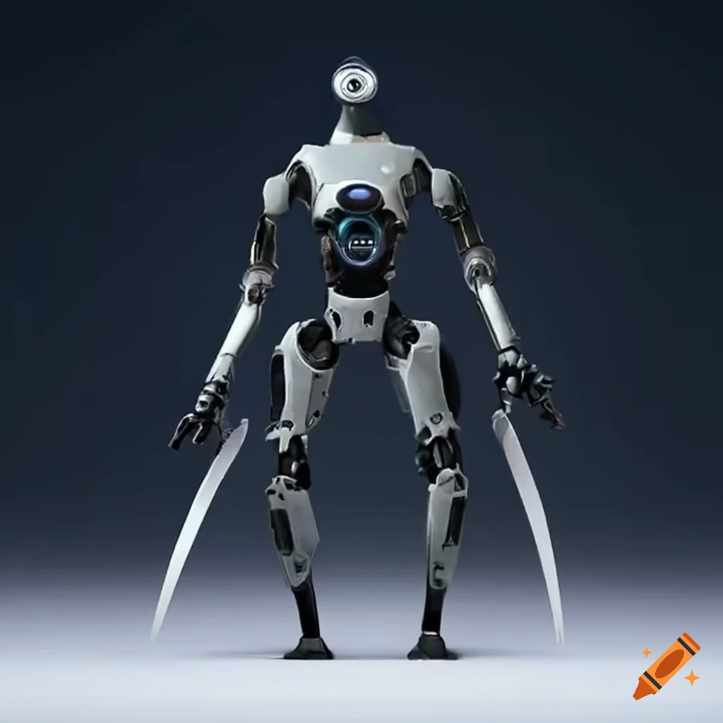 Technologically advanced four-legged robot with a sharp blade weapon on ...