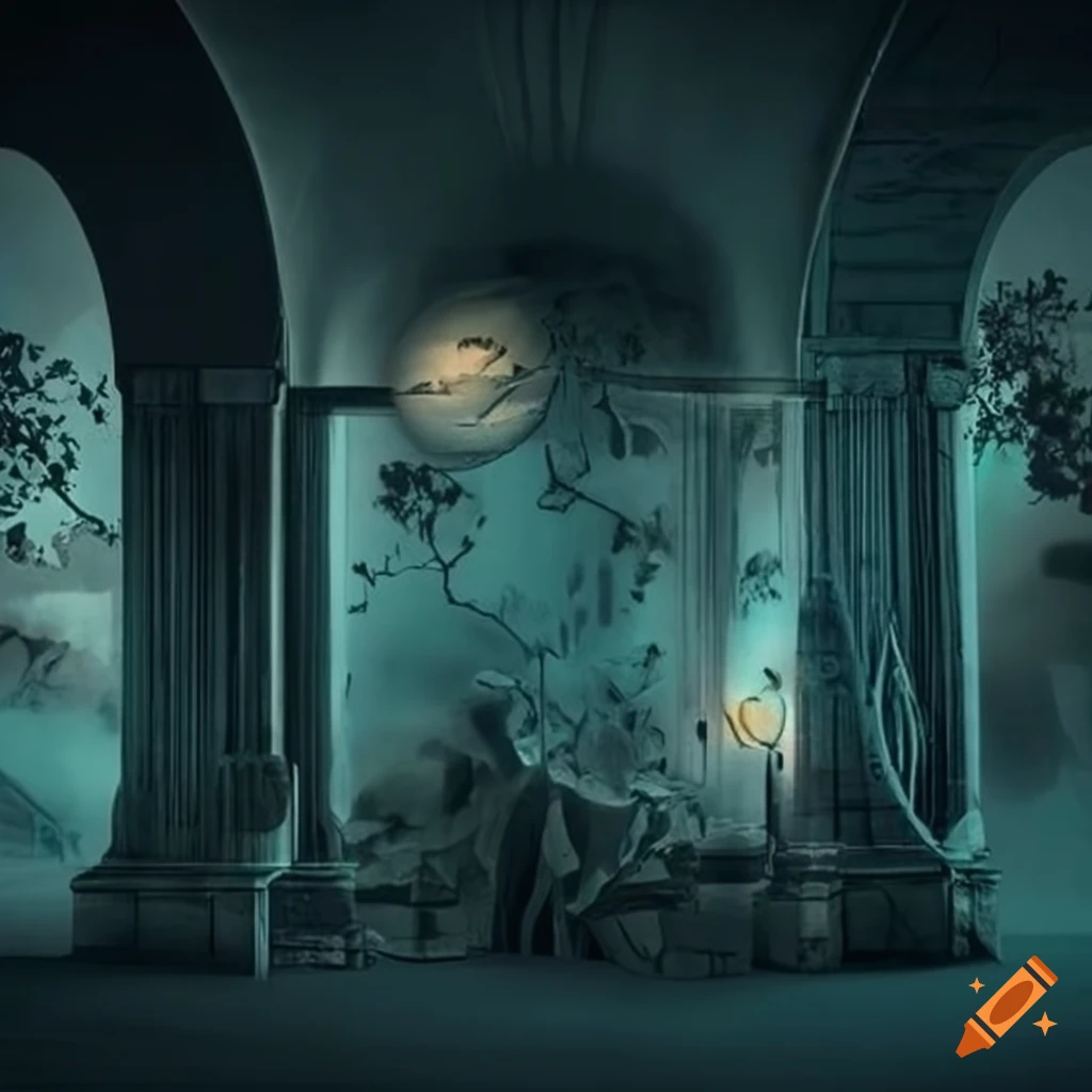 Surrealist landscape with random interior design objects on Craiyon