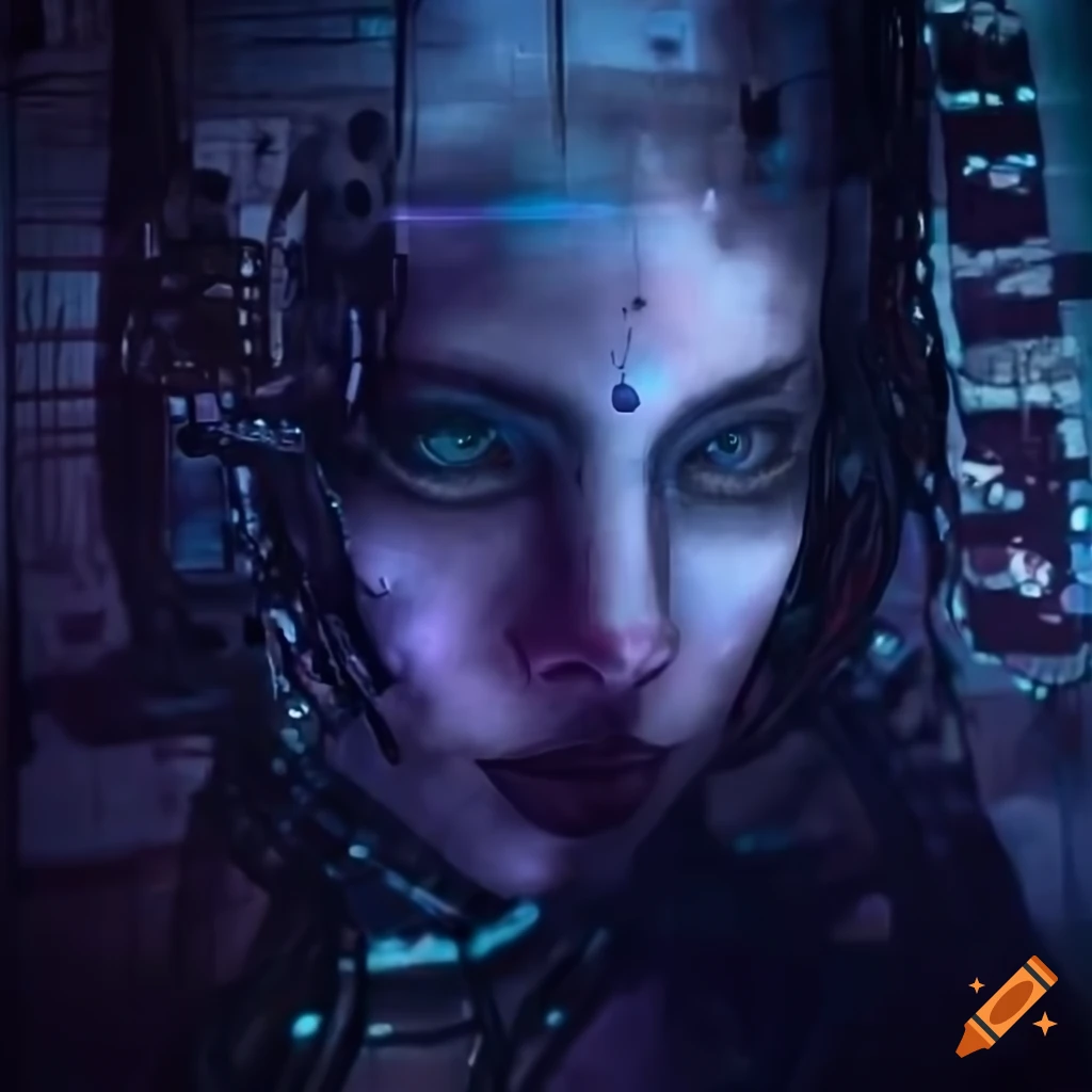 Female cyborg goddess blending human features with cybernetic in a ...