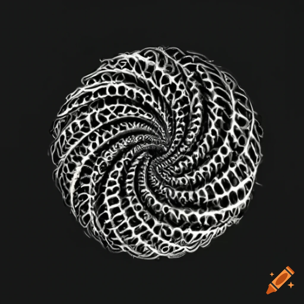 Intricate pentagonal spiral geometry design in detail view on Craiyon