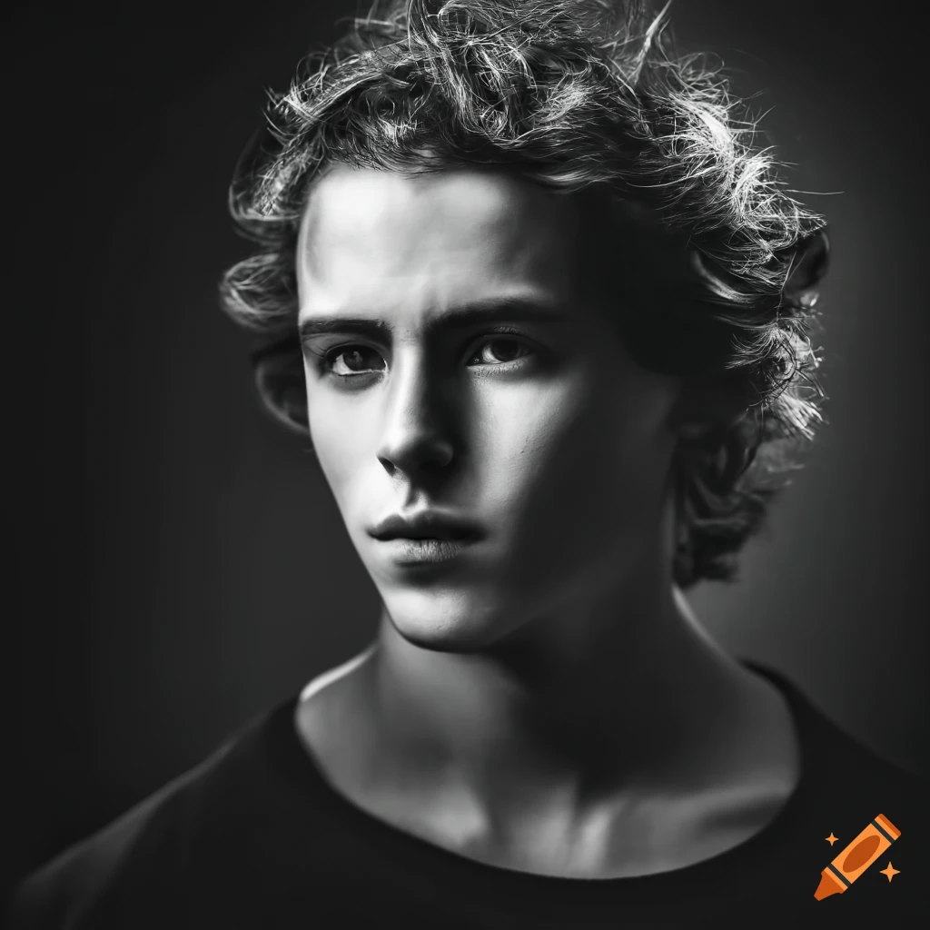 Portrait of a young man in black and white on Craiyon