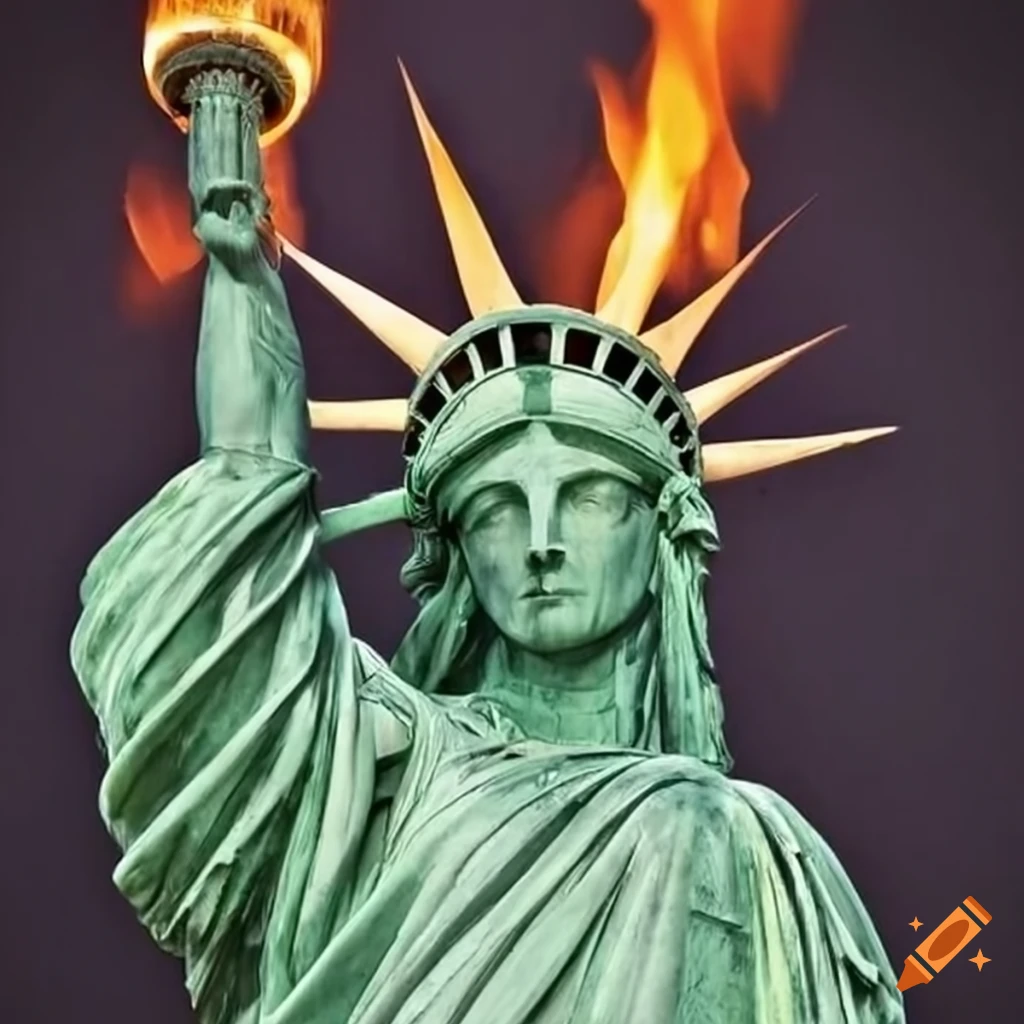 Statue of liberty made of money with fire around it on Craiyon