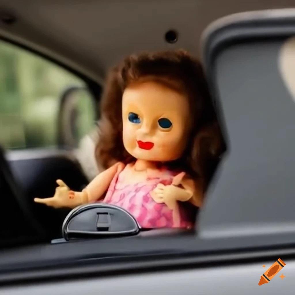 Funny doll driving a car on the highway on Craiyon