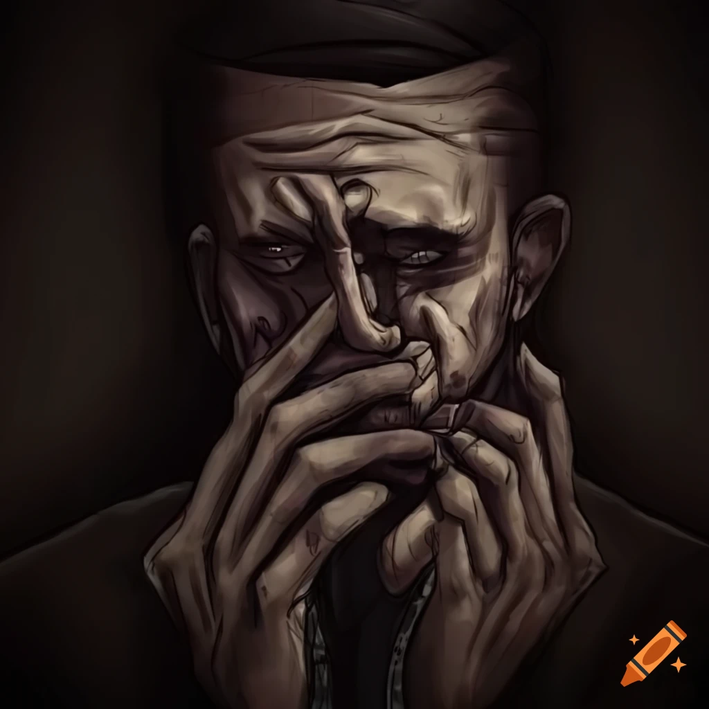 Depressed man and family man in a dark life scenario on Craiyon