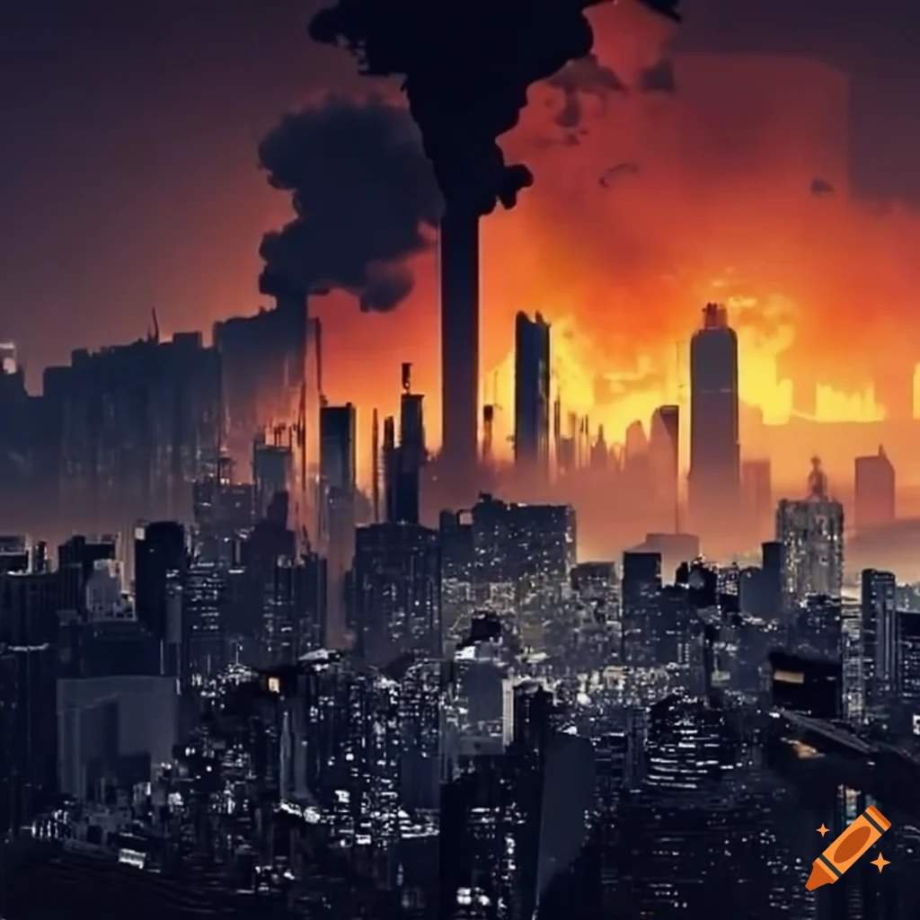 Iron pollution causing destruction in a city on Craiyon