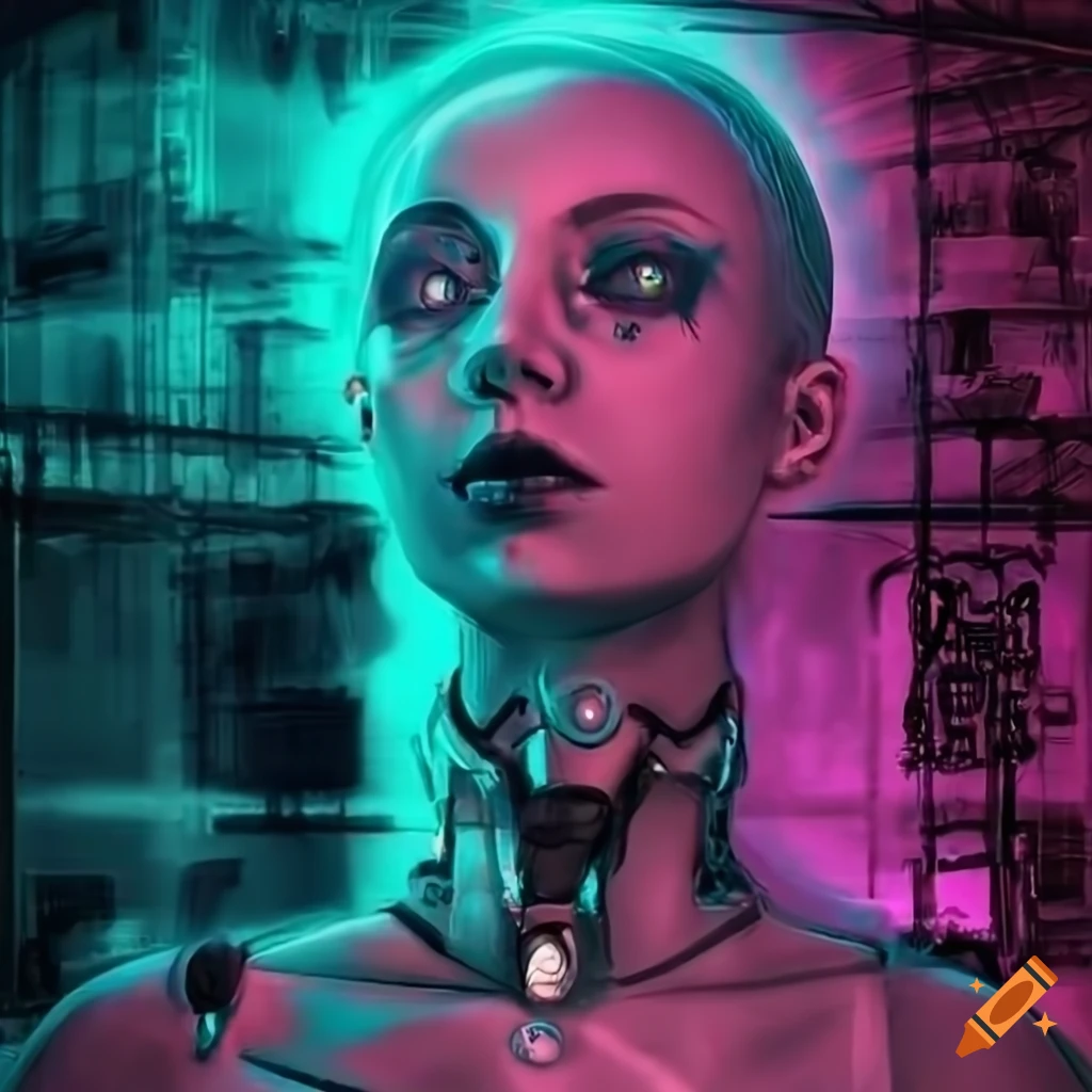 Female cyborg goddess blending human features with cybernetic in a ...