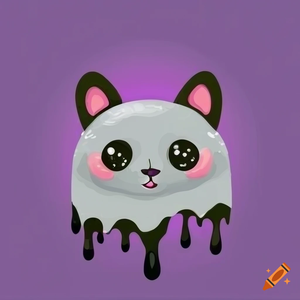 Cute 2d dripping slime vector of white and black cat blob with panda ...
