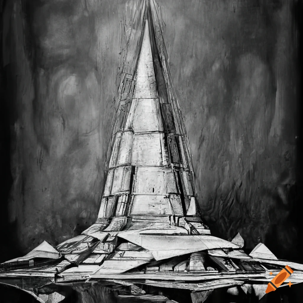 70s sci-fi concrete and metal pyramid megastructure art on Craiyon