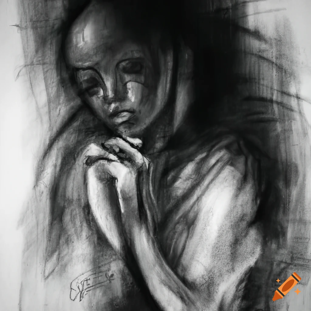 Ancient stove fire in expressive charcoal drawing on Craiyon