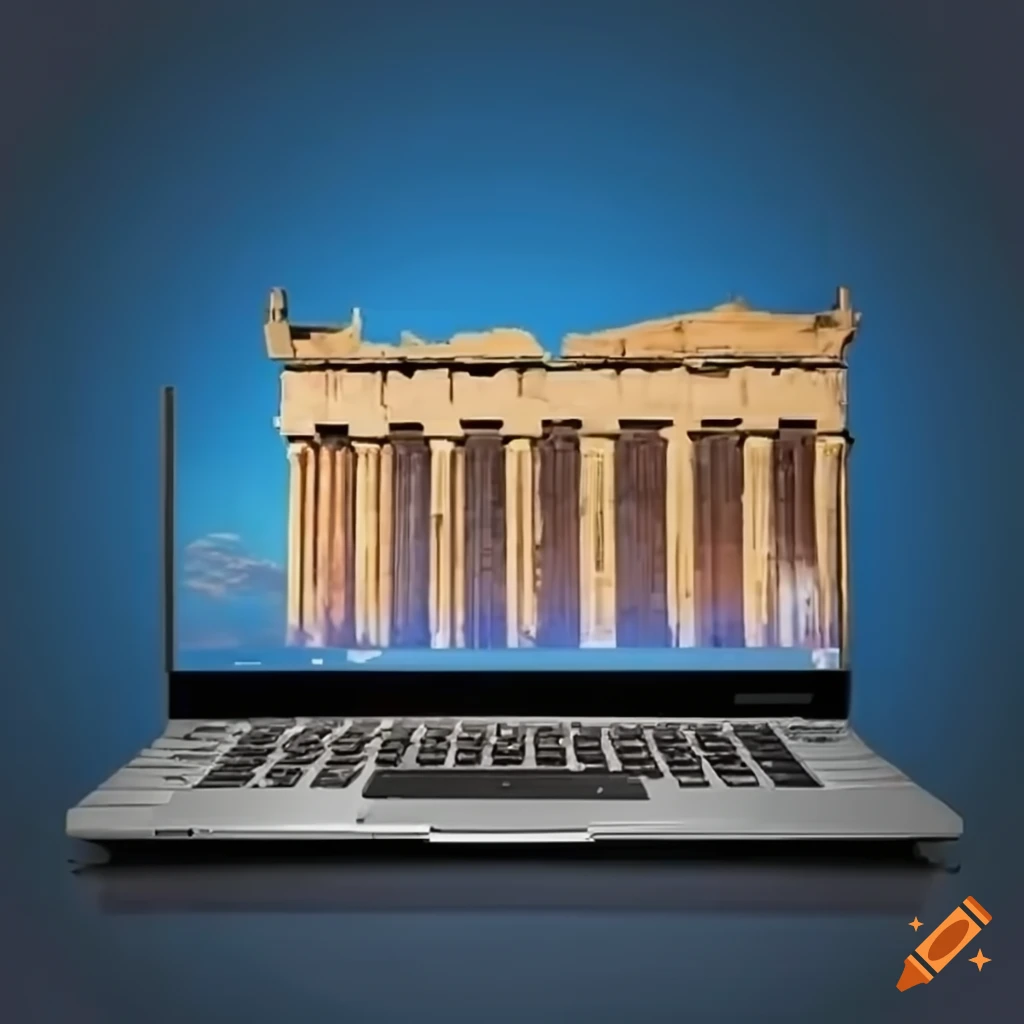 View of the greek parthenon on a laptop monitor on Craiyon