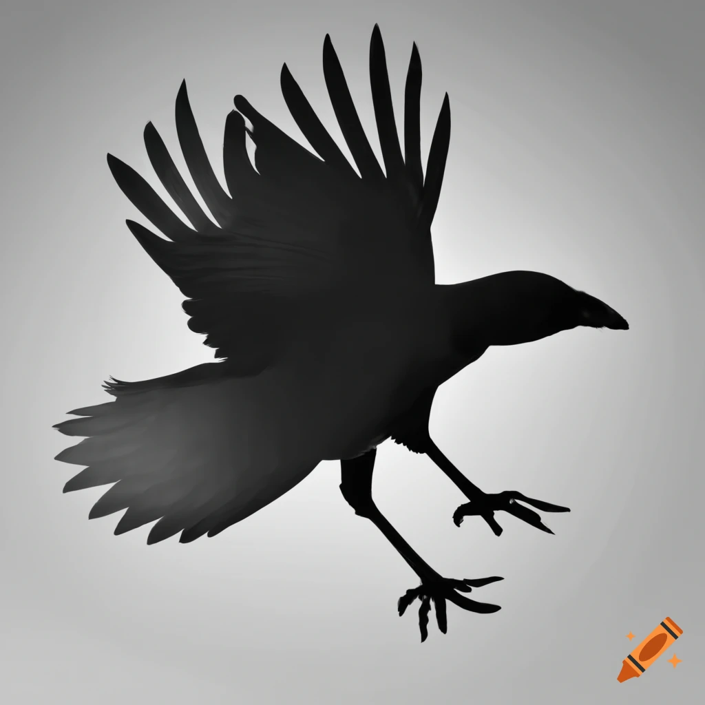 Flying magpie with object in claws in black and white silhouette on Craiyon