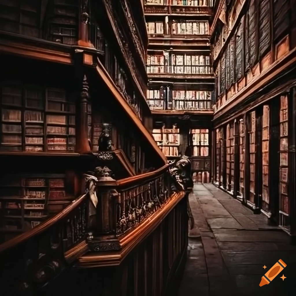 Dark academia library interior on Craiyon
