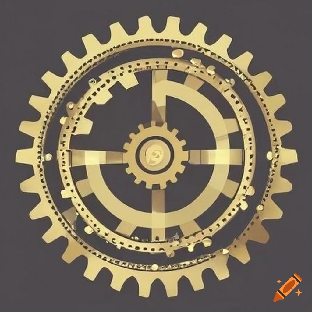 Gold gear surrounded by smaller gears on Craiyon