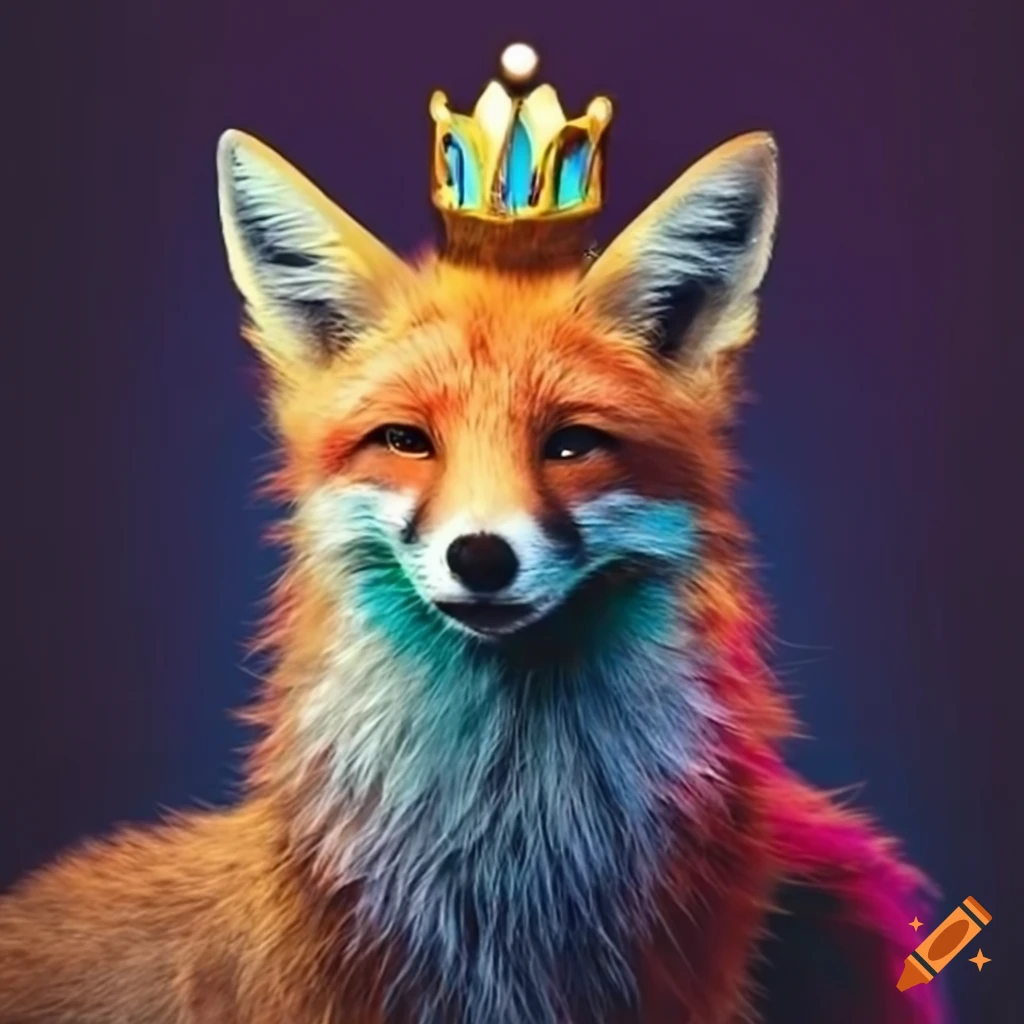 Fox wearing a colorful crown on Craiyon