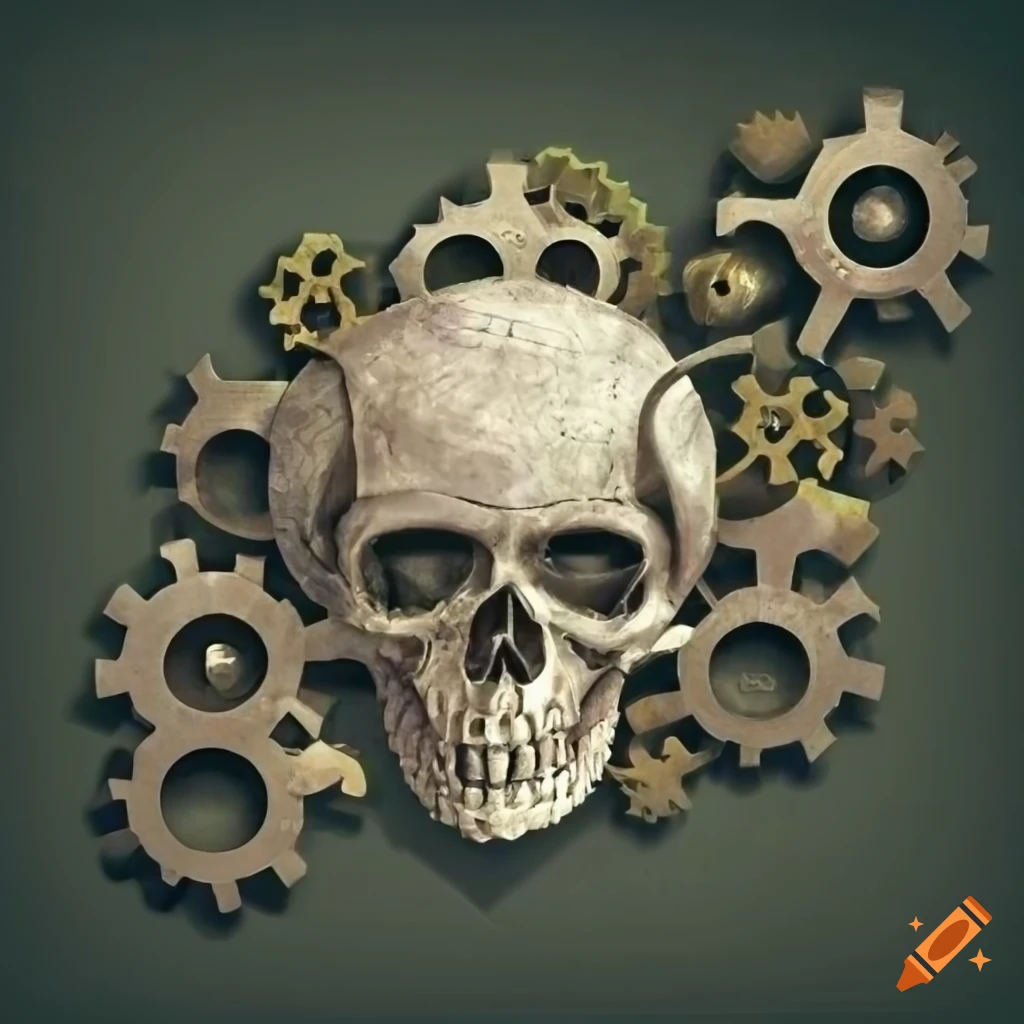 Puzzle box with skull and bones gears design on Craiyon