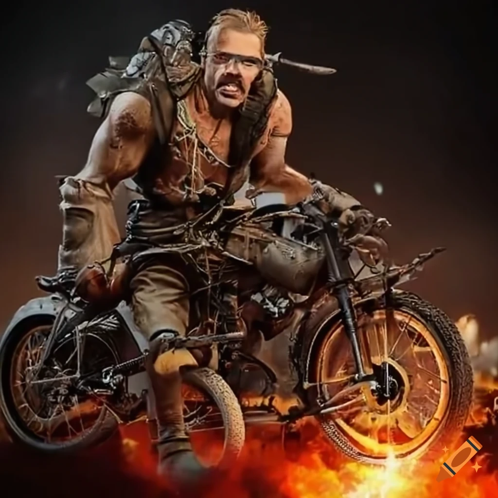 Mad max style scene with bicycles on Craiyon