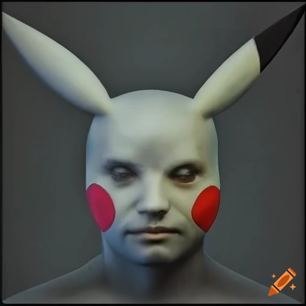 Pikachu with a realistic human face on Craiyon