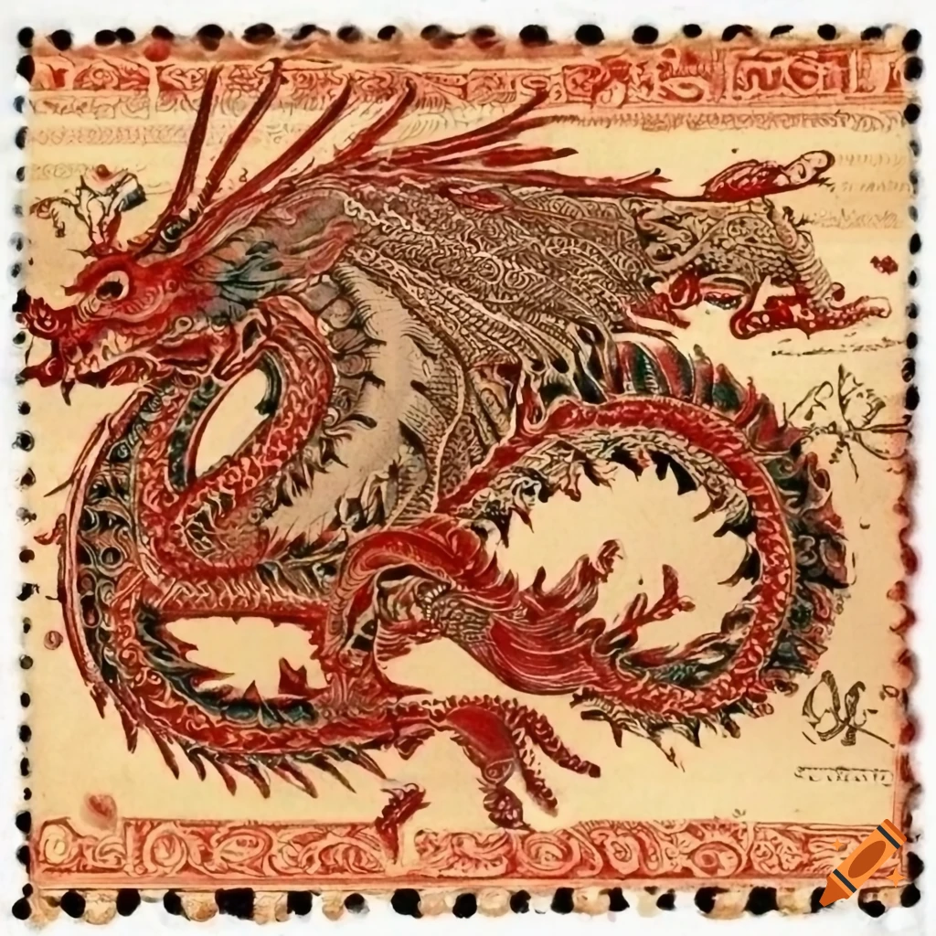 Ornate dragon stamp poster in indian art style on Craiyon