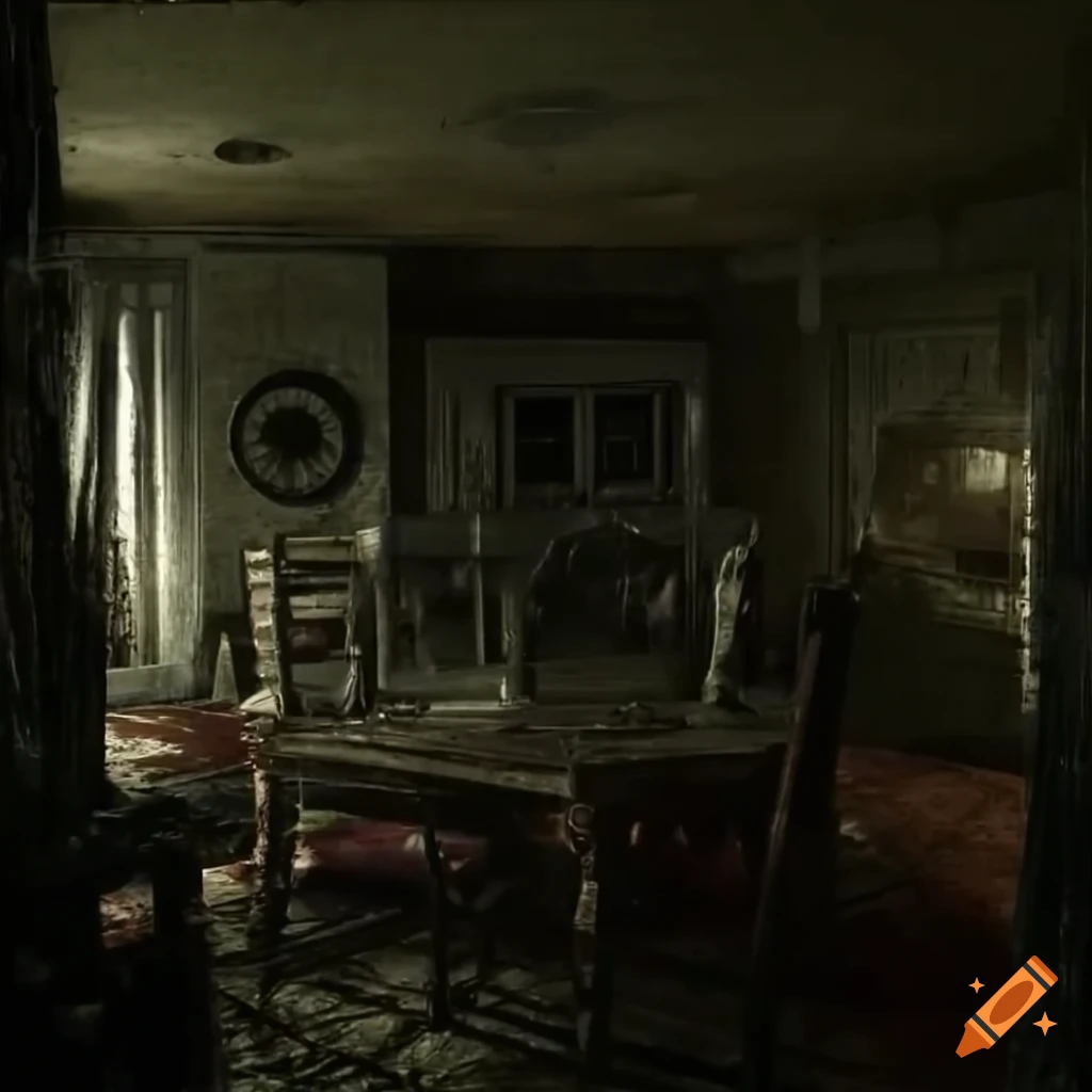 American house interior with horror details in countryside similar to ...