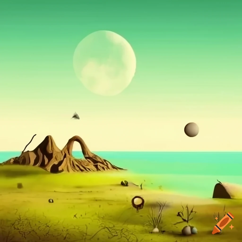 Surrealist landscape with random objects on Craiyon