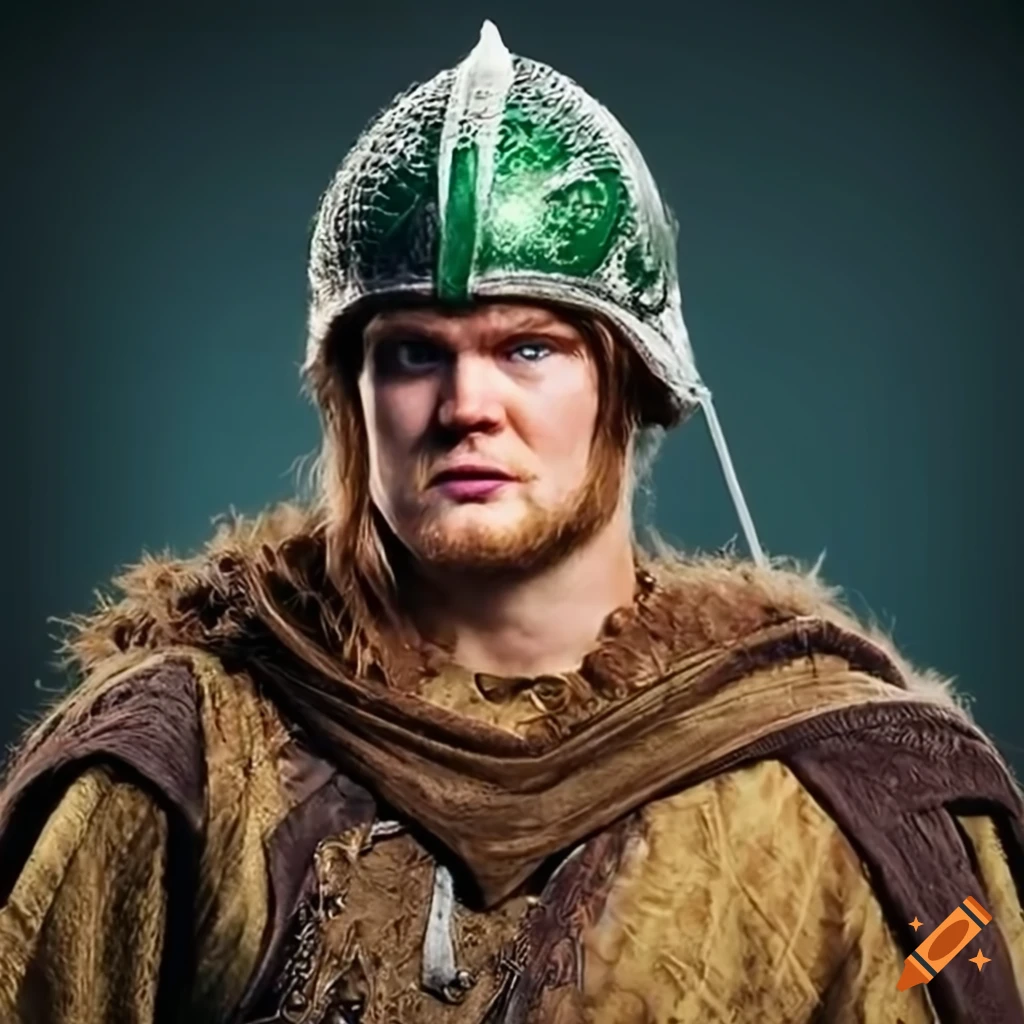 Sam darnold leading a valiant army charge in viking attire on Craiyon