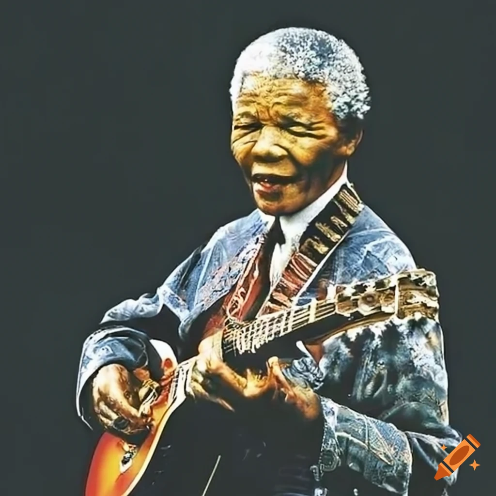 Nelson mandela as an 80s rock artist playing the guitar on Craiyon Nelson mandela as an 80s rock artist playing the guitar on Craiyon