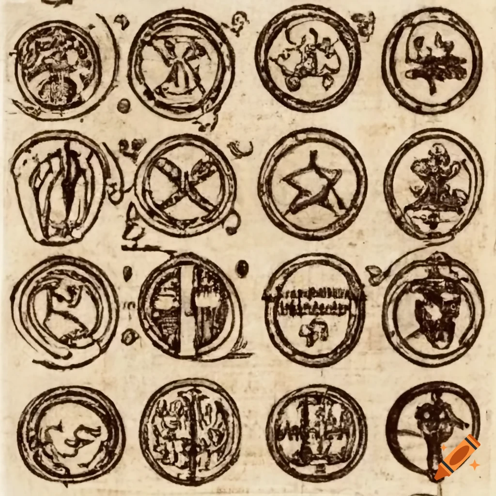 Collection of alchemical, ancient, and occult symbols on Craiyon