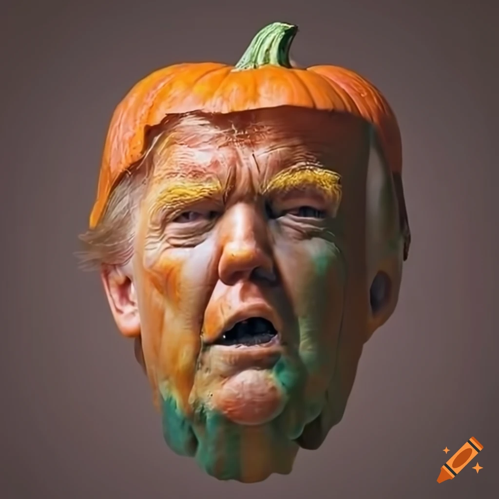 Satirical photorealistic depiction of a moldy pumpkin with Donald Trump ...