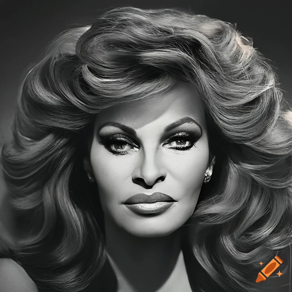 Portrait of raquel welch with closed eyes and symmetrical features on ...