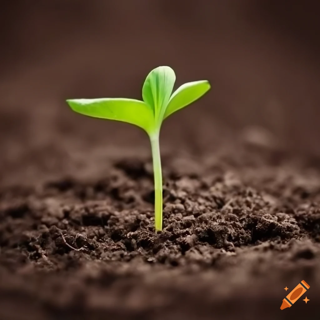 Mustard seedling sprouting from soil on Craiyon