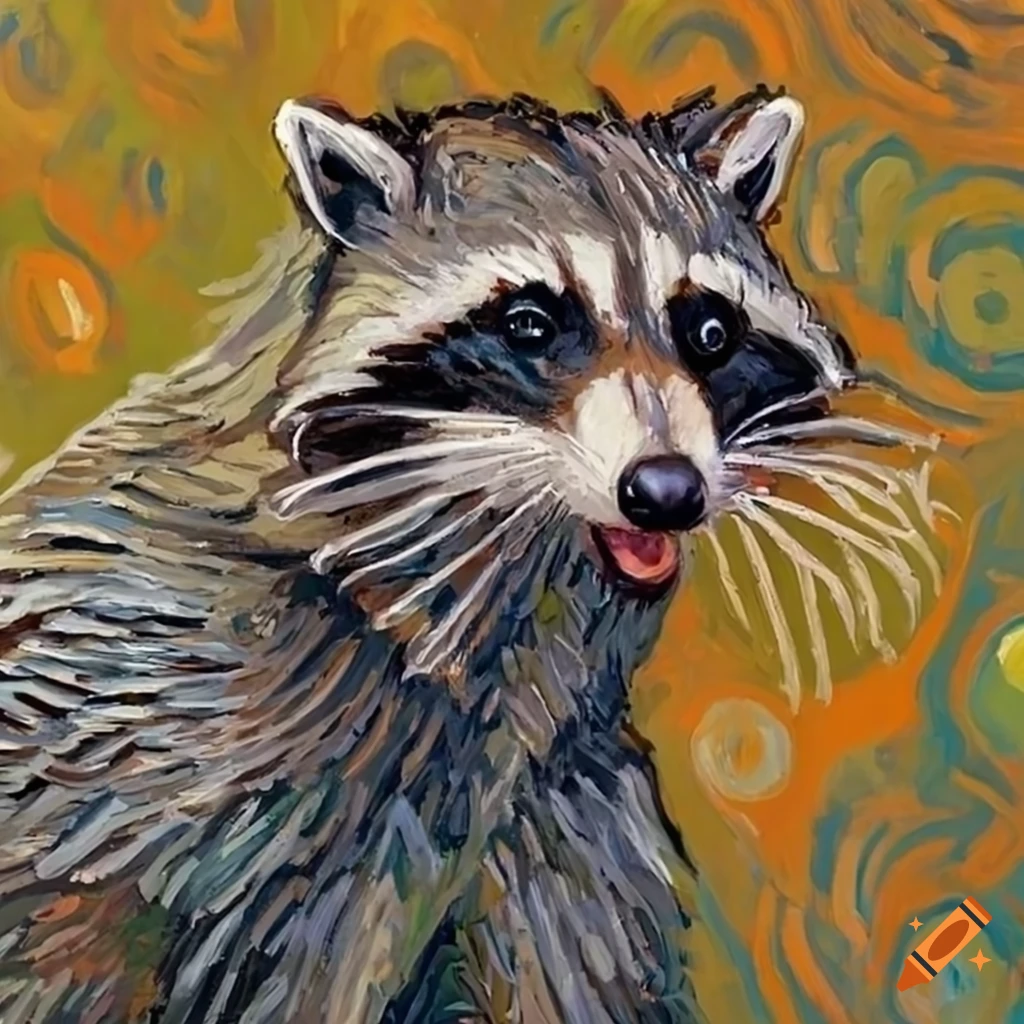 Playful opossums and raccoons in Van Gogh style painting on Craiyon