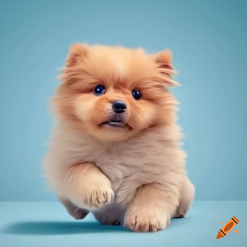 Cute fluffy puppy on a light blue background on Craiyon