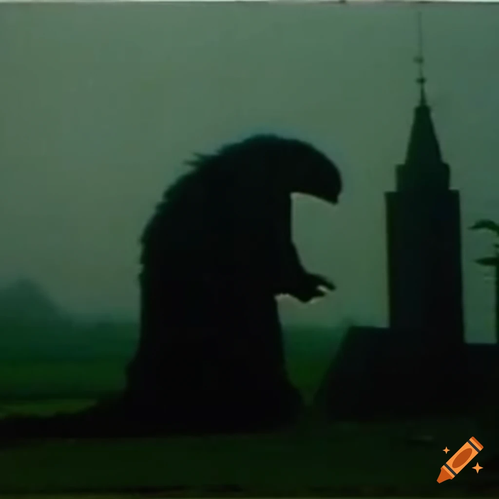 Silhouette of a sinister monster creature in the fog on Craiyon