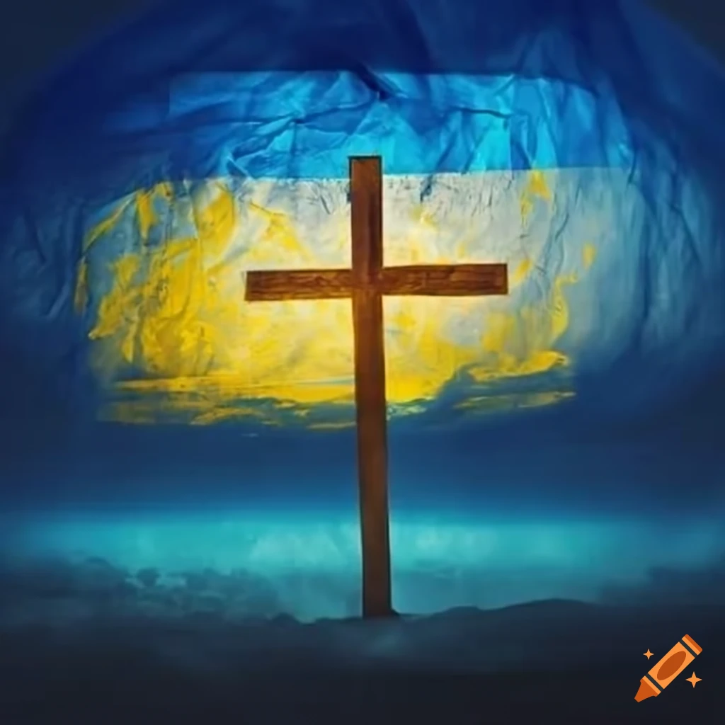 Ukrainian flag with a prominent cross symbol on Craiyon