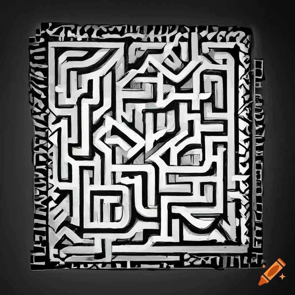 Detailed square maze drawing on paper on Craiyon