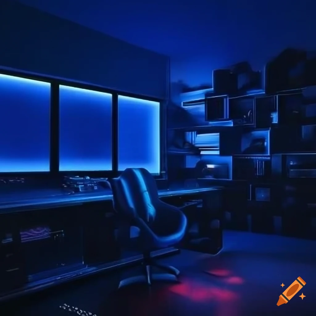 Blue gaming room interior design on Craiyon