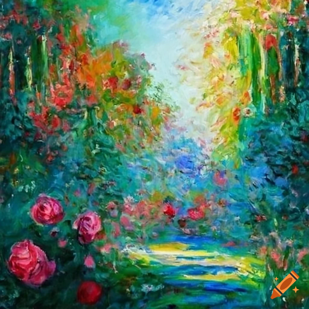 Monet style painting of a rose garden on Craiyon