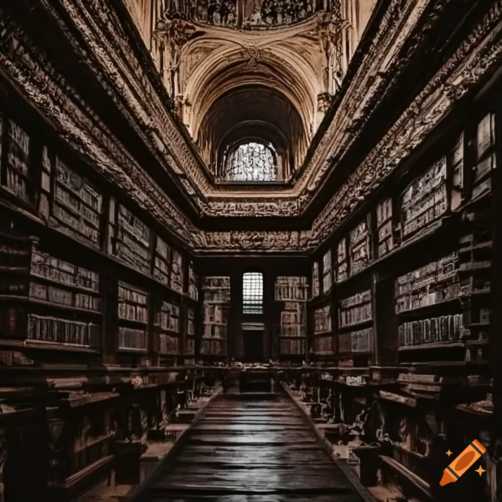 Dark academia library interior on Craiyon