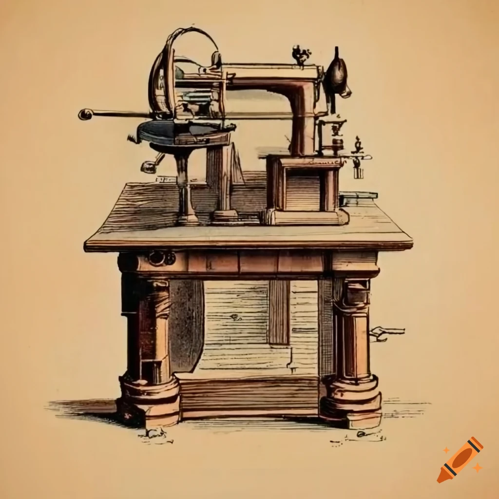 Detailed drawing of a nineteenth century machine shop on Craiyon