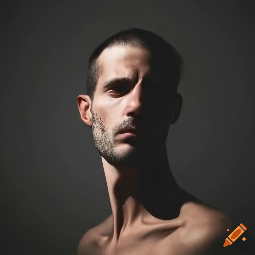 Portrait of a tall man with shadow covering his face looking over his ...