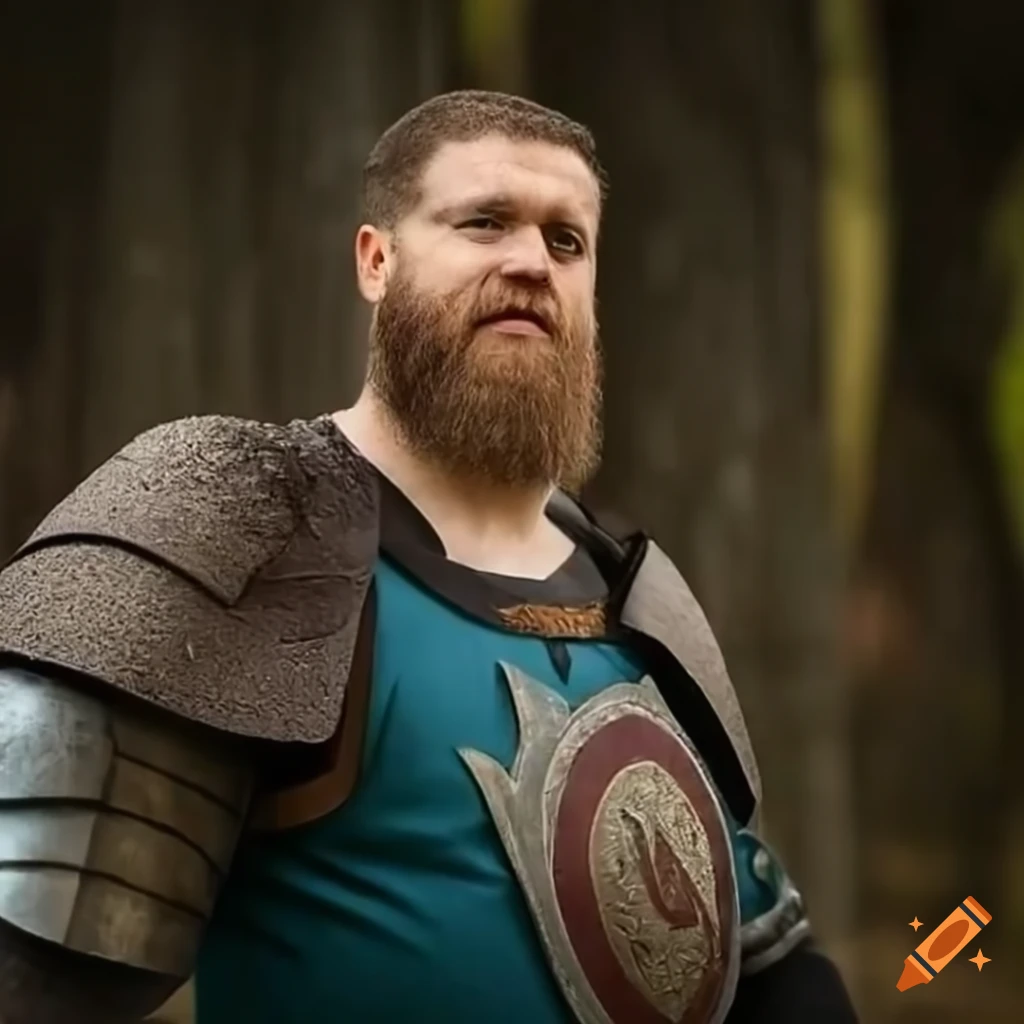 Noble paladin Greymond with a mace and shield, wise bearded face ...
