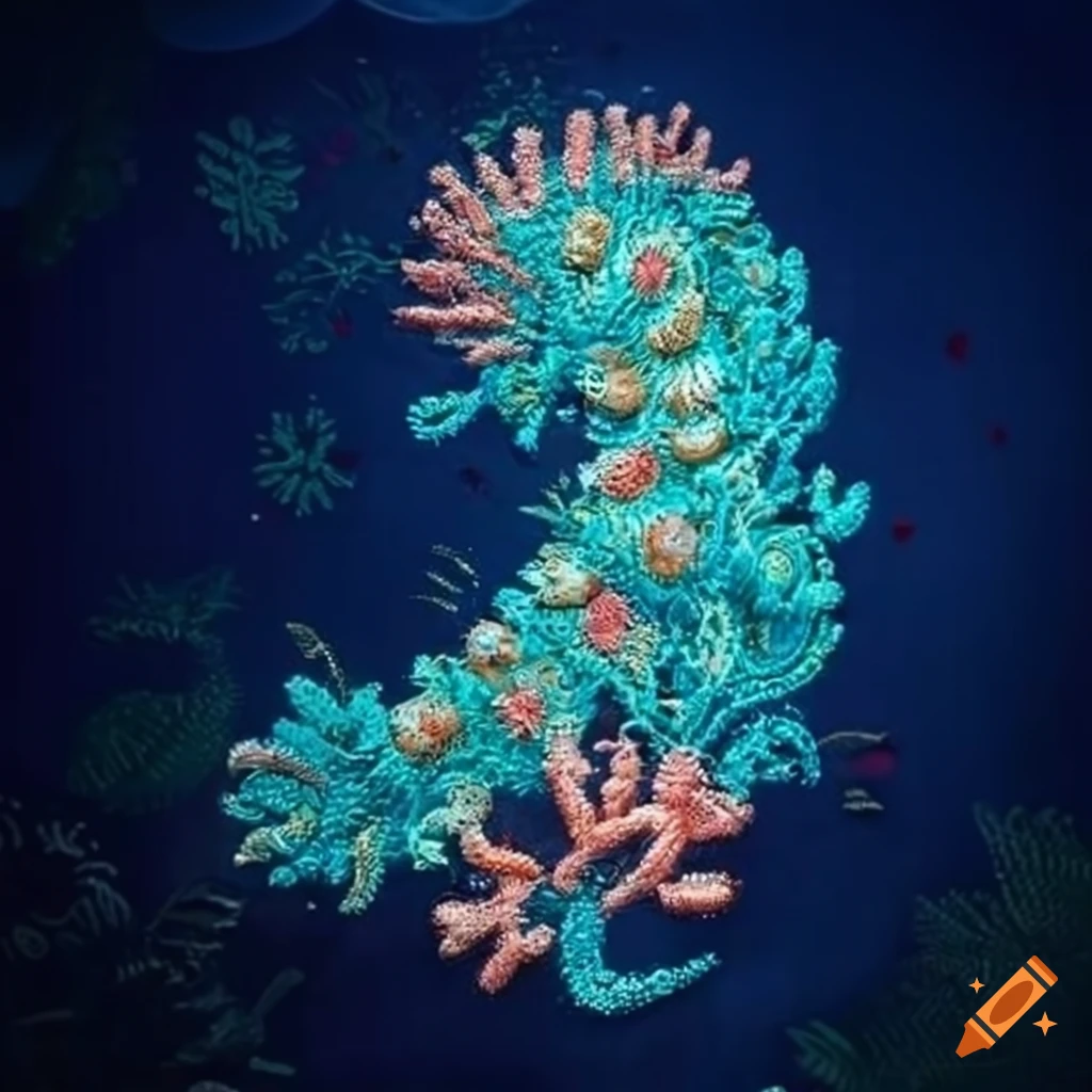 Sea coral design with cutdana and sequins embroidery on Craiyon